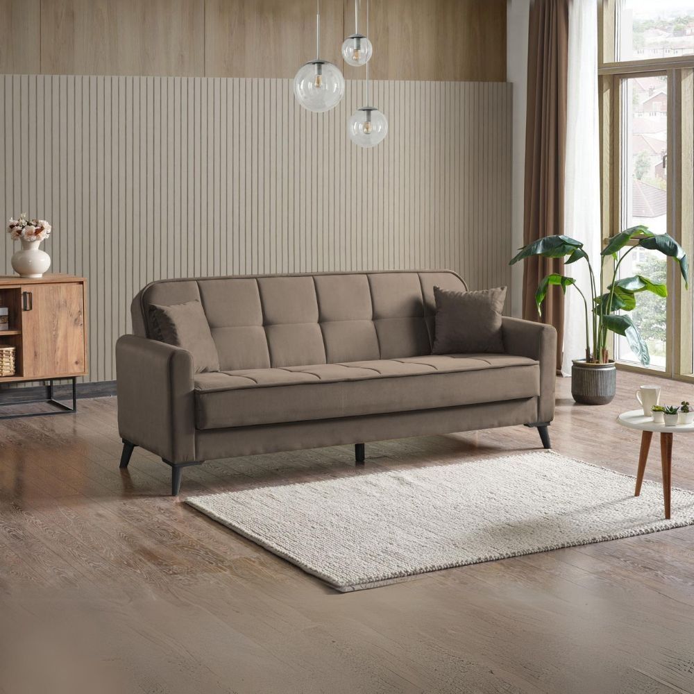 Divano letto 3 posti Marina contenitore in Austin 4 cappuccino con piedi neri Asta Mobili